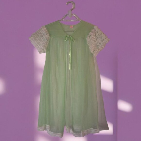 Sears | Intimates & Sleepwear | Vintage 6s Sheer Robe Green Tye Front ...